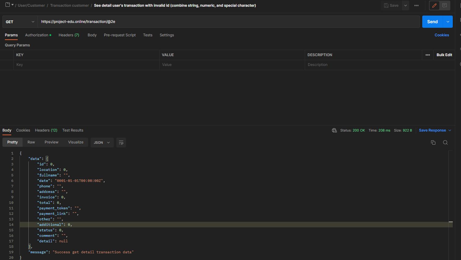 [BUG] in Get detail user's transaction with invalid id (combine string, numeric, and special ...