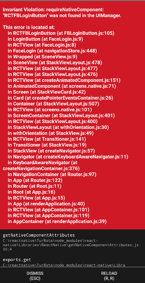 Invariant Violation: requireNativeComponent: "RCTFBLoginButton" was not found in the UIManager ...