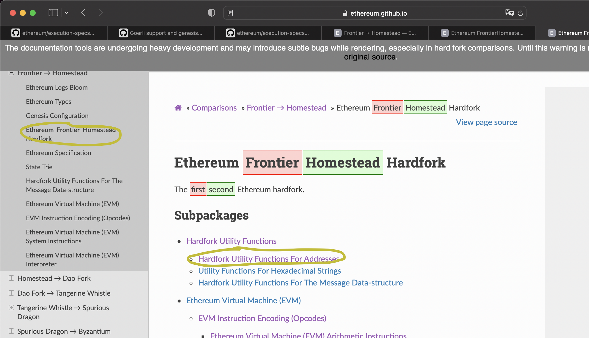 Links To `subpackages` In The Diffs Of Rendered Specs Don T Work · Issue 636 · Ethereum