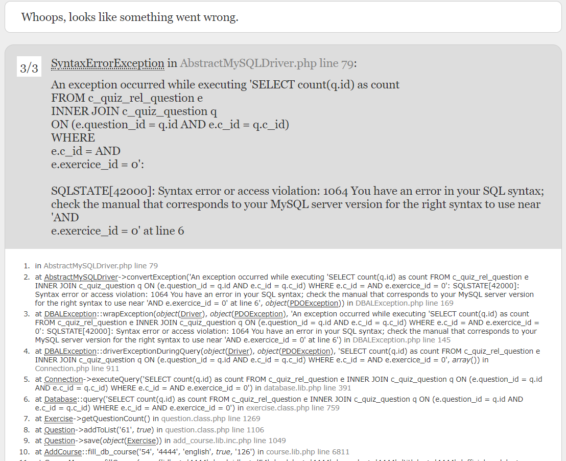 Sql Error When Creating Course In Arabic With Demo Content · Issue 2845 · Chamilochamilo Lms