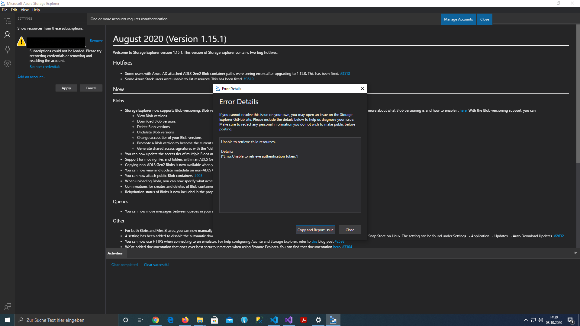 Unable to retrieve child resources. Details: ["Error:Unable to retrieve authentication token ...