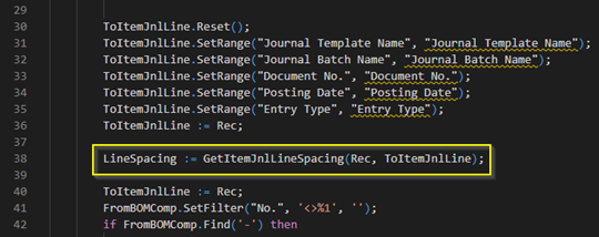 Codeunit "Item Jnl.-Explode BOM", a way to influence or control the LineSpacing variable · Issue ...