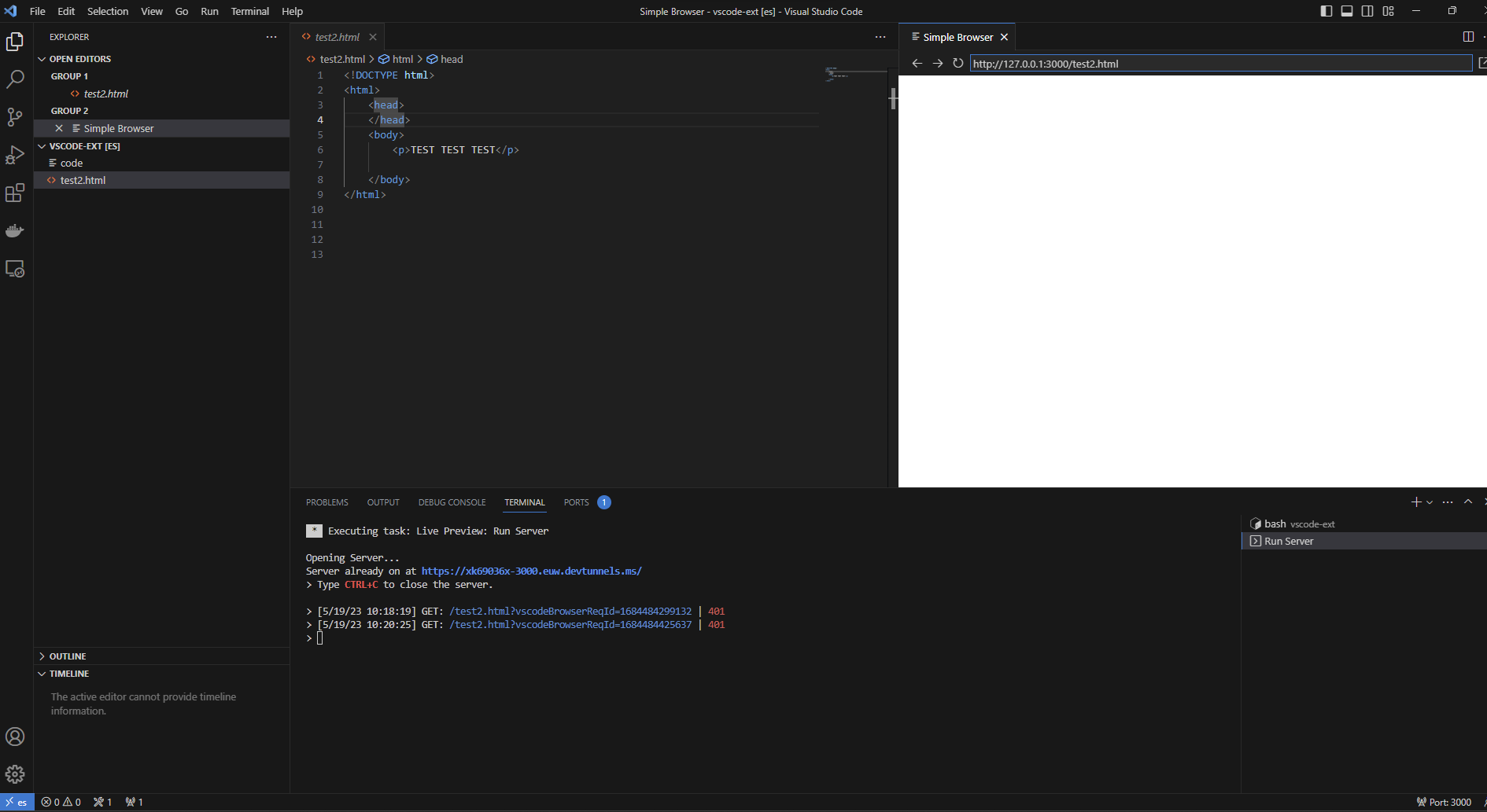 401 when using remote tunnel · Issue #462 · microsoft/vscode-livepreview · GitHub