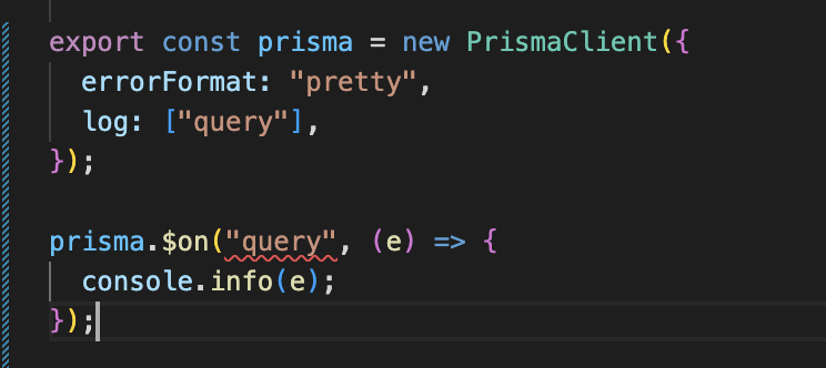 Wrong Example: `.$on('query')`, query is not a valid argument · Issue #3424 · prisma/docs · GitHub