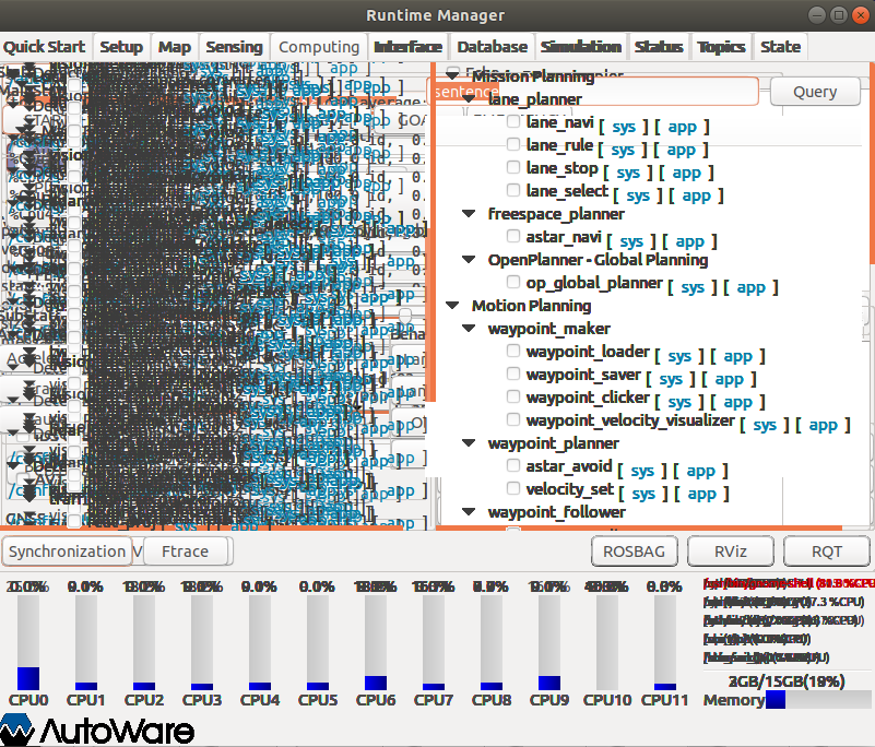 The runtime_manager management interface in autoware version 12.0 can ...