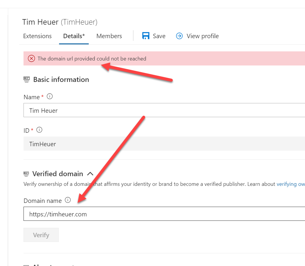 Cannot verify domain even though valid · Issue #332 · microsoft/vsmarketplace · GitHub