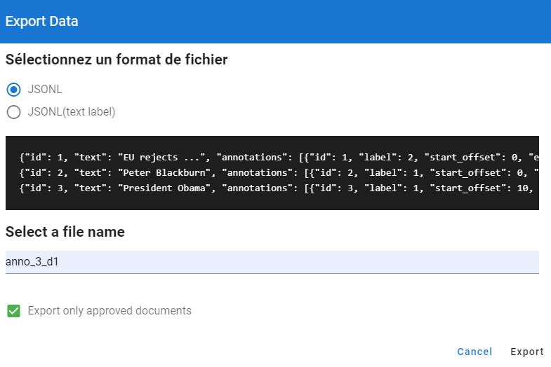 issues on editing datas and export annotated datas · Issue #1267 · doccano/doccano · GitHub