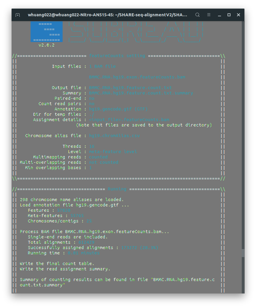 featureCounts assigned reads is 0 · Issue #3 · masai1116/SHARE-seq-alignmentV2 · GitHub