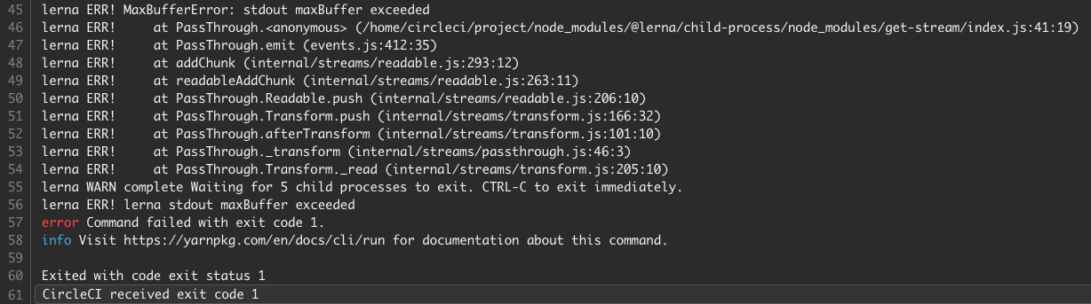 `stdout maxBuffer exceeded` · Issue #1104 · lerna/lerna · GitHub