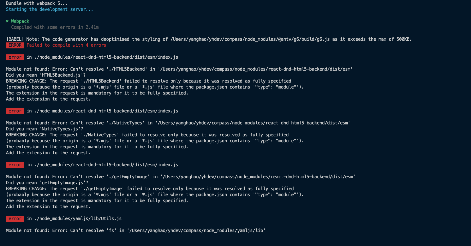 [Bug] webpack5开起后，启动项目报错 · Issue #6322 · umijs/umi · GitHub