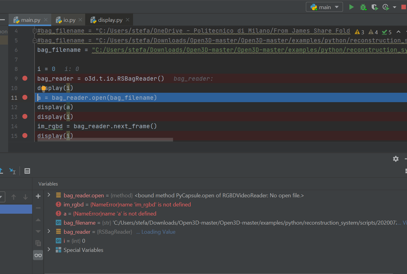 Errors in opening .bag file · Issue #3623 · isl-org/Open3D · GitHub