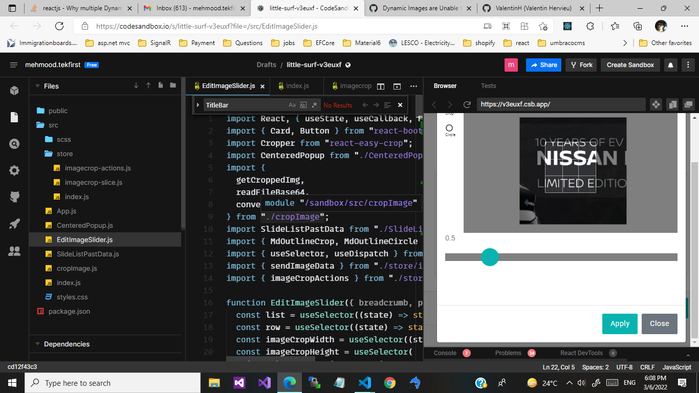 Dynamic Images are Unable to crop at second attempt by using redux ...