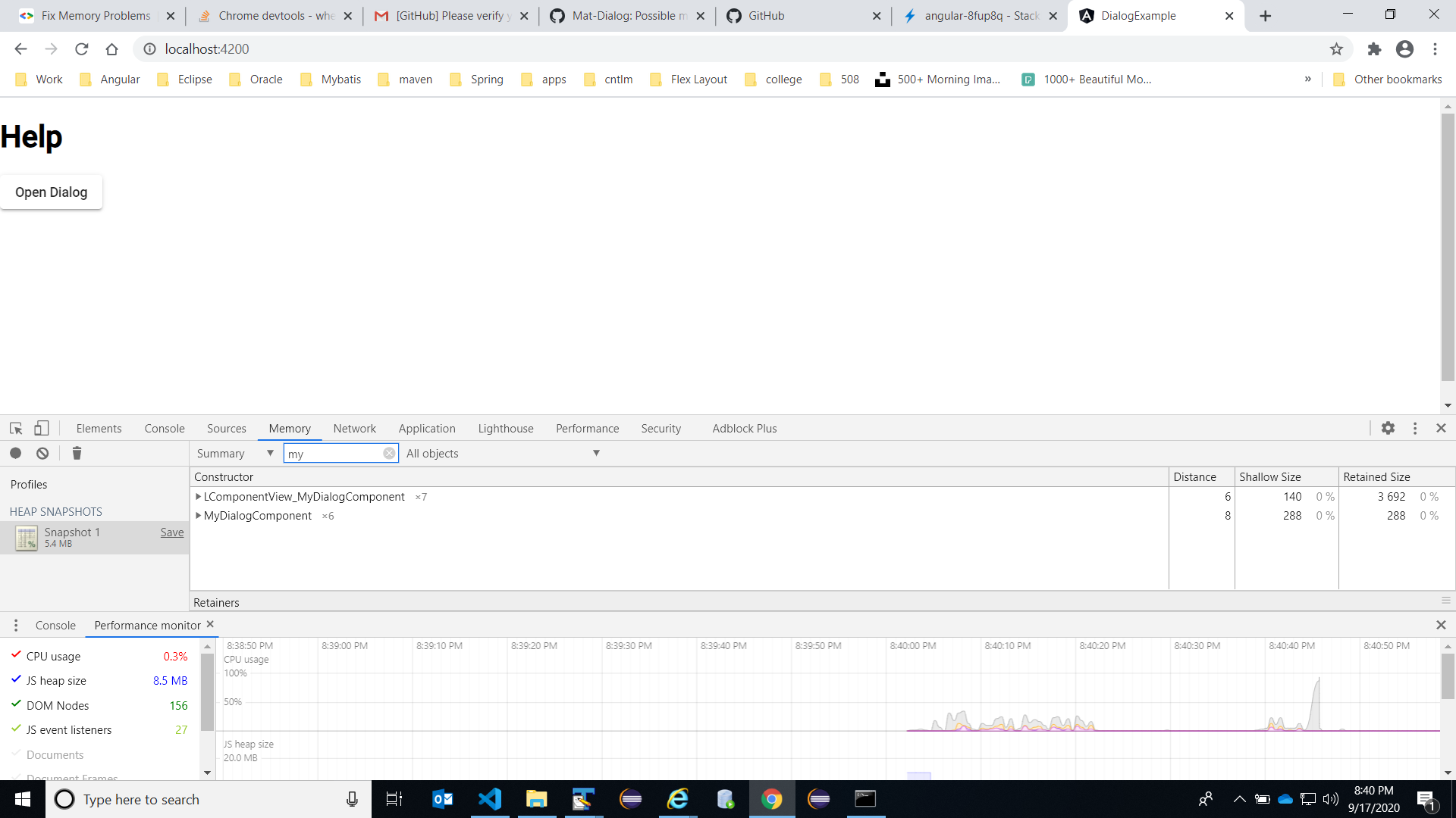 Mat-Dialog: Possible memory leak when dialog includes textarea, input, etc. · Issue #20595 ...