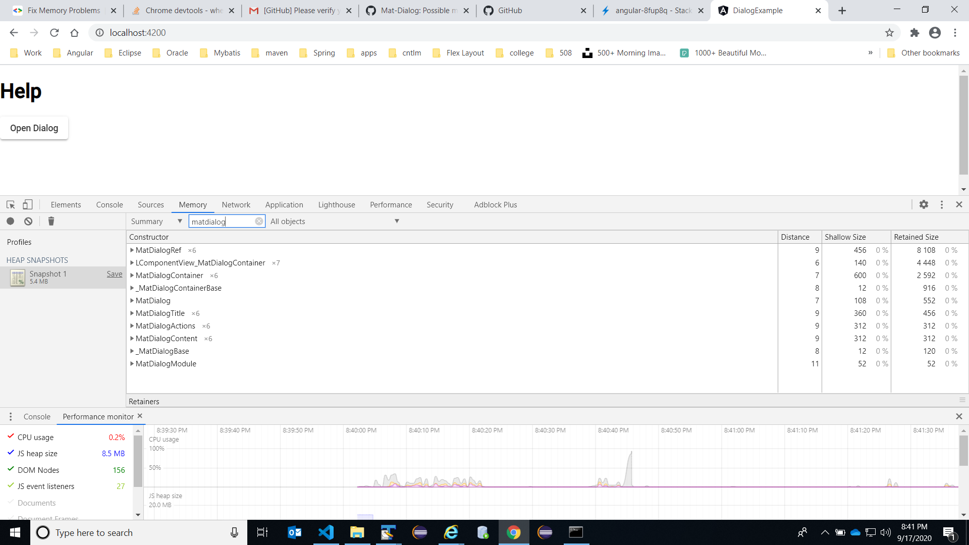 Mat-Dialog: Possible memory leak when dialog includes textarea, input, etc. · Issue #20595 ...