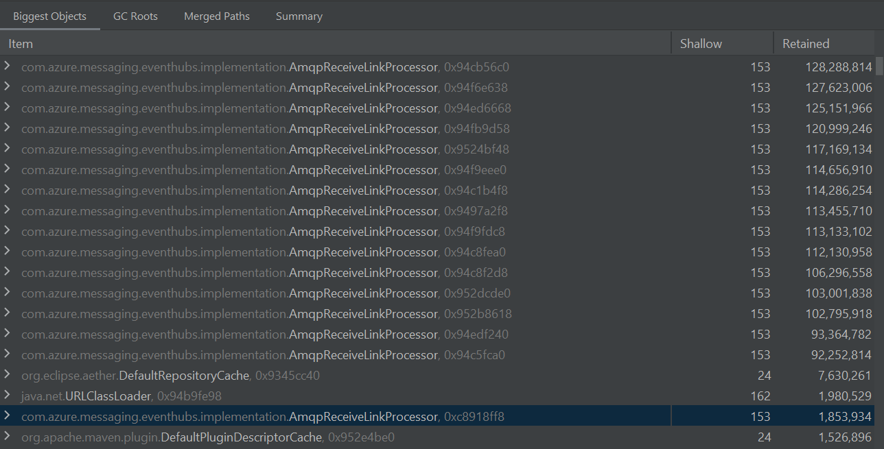 [BUG] EventHubs OutOfMemoryError after long running with large amounts of Event in backlog. It ...