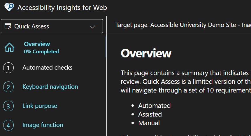 [Windows 11 HC] Quick Assess Automated checks text in navigation bar ...
