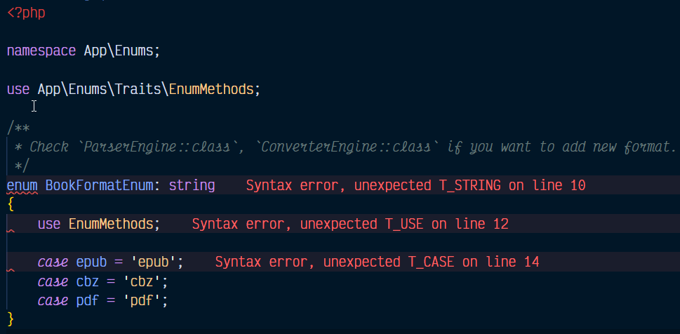 `enum` Syntax Error While Looking For Class · Issue 1179 · Larastan