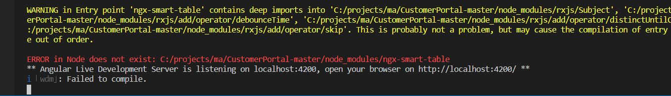 ERROR in Node does not exist: C:/projects/ma/CustomerPortal-master/node_modules/ngx-smart-table ...