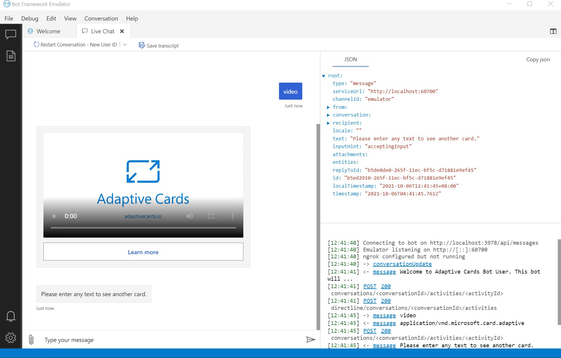 Does Bot Emulator support to play video in Adaptive Card? · Issue #2314 · microsoft/BotFramework ...