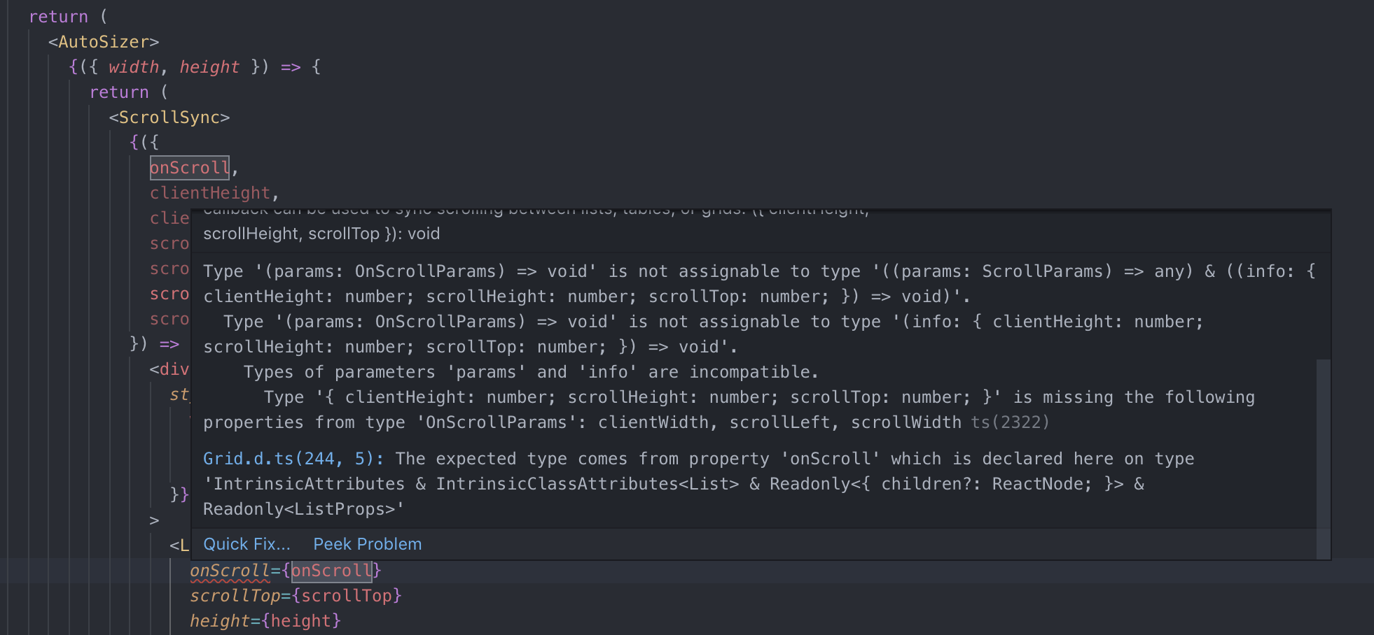 @types/react-virtualized List's onScroll type incompatible with ScrollSync's onScroll · Issue ...