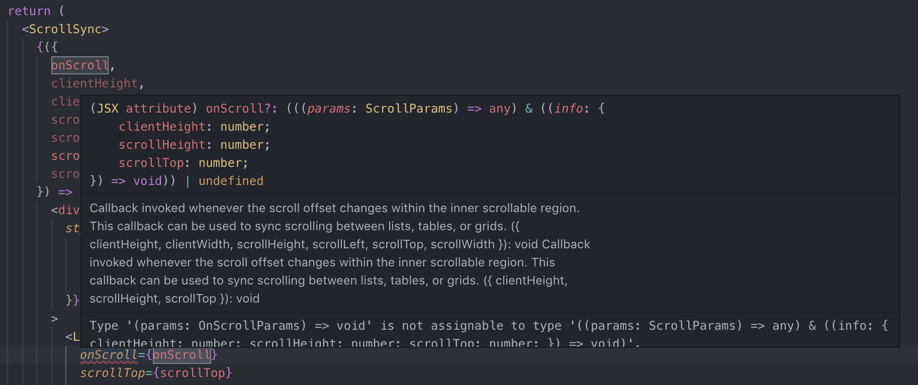 @types/react-virtualized List's onScroll type incompatible with ScrollSync's onScroll · Issue ...