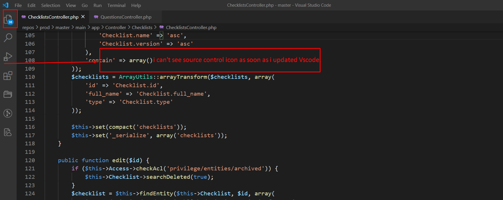 Source Control Icon Is Not Showing · Issue 106118 · Microsoftvscode · Github 8736