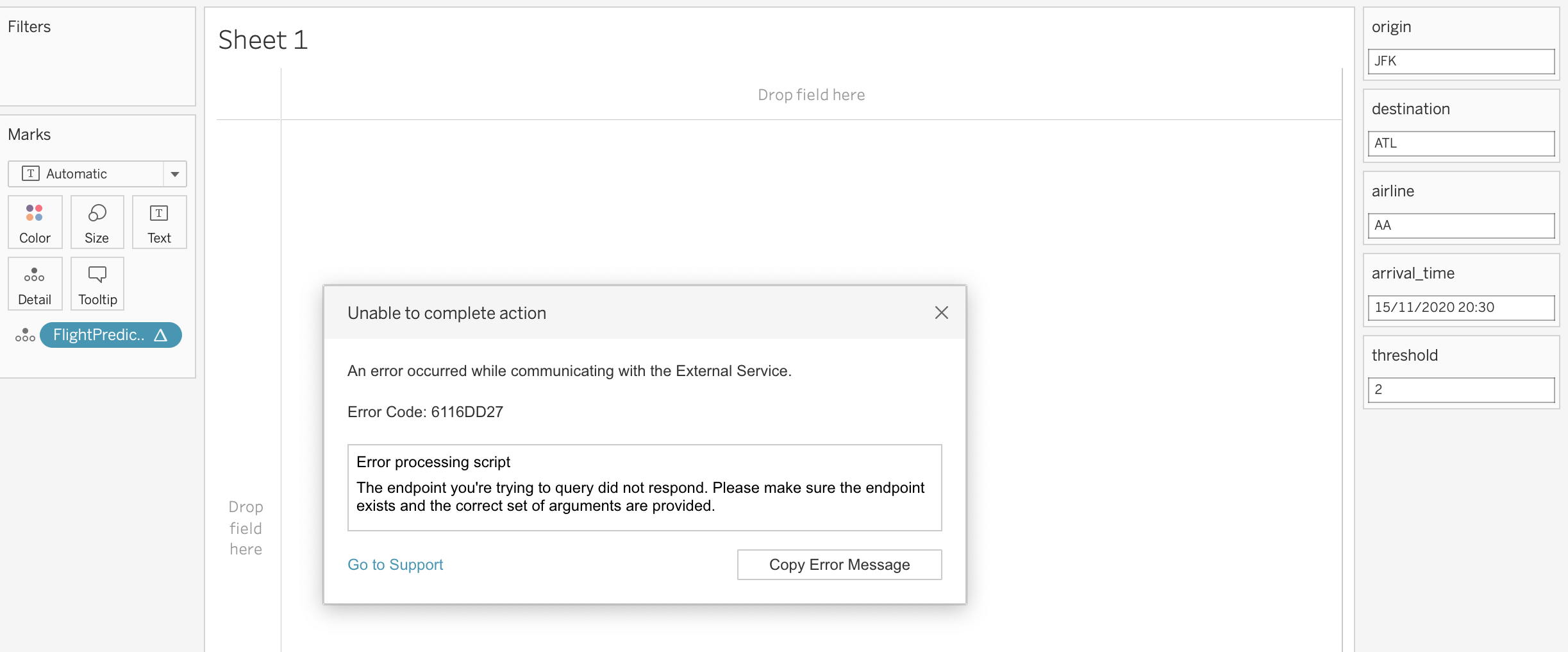 Tabpy And Tableau Successfully Deployed Function But Still Get An Error Occurred While