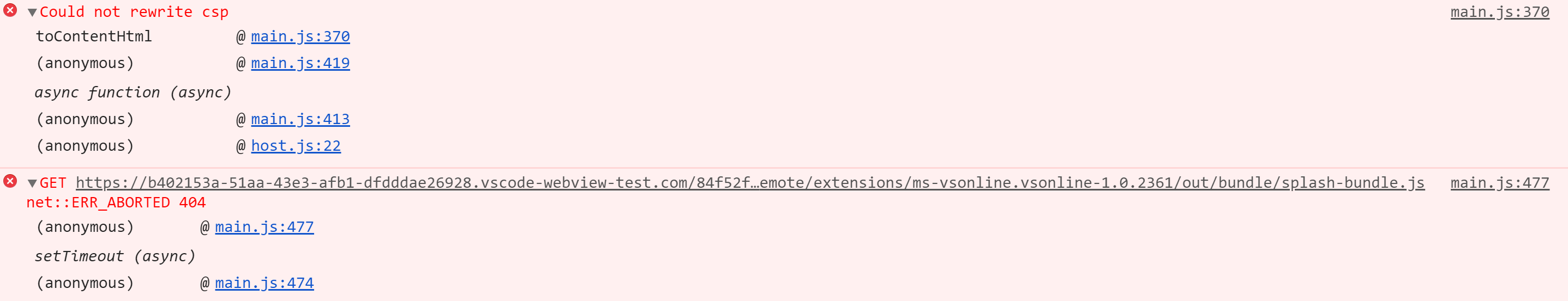 Loading webview fails: Could not rewrite csp · Issue #100442 · microsoft/vscode · GitHub