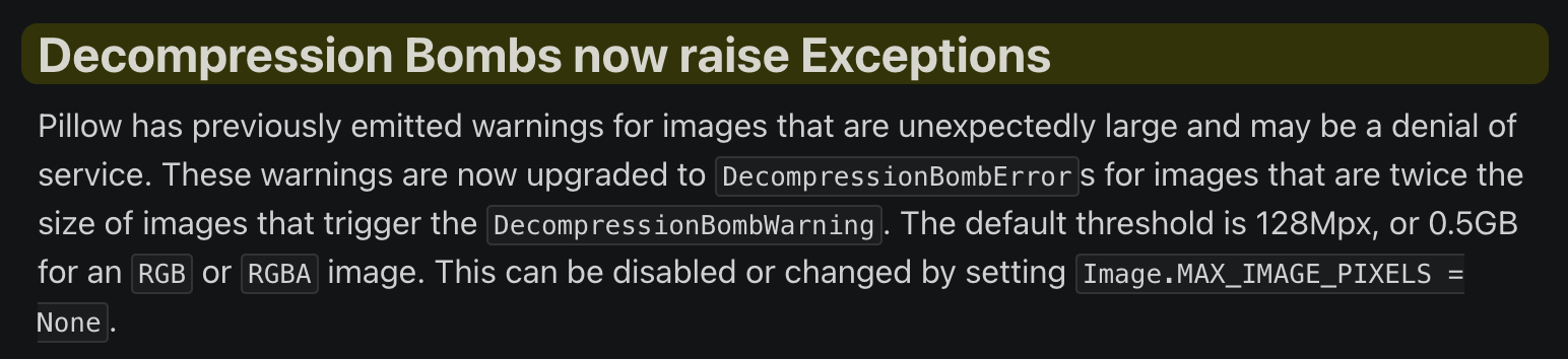 Error Image Size Could Be Decompression Bomb Dos Attack · Issue 217