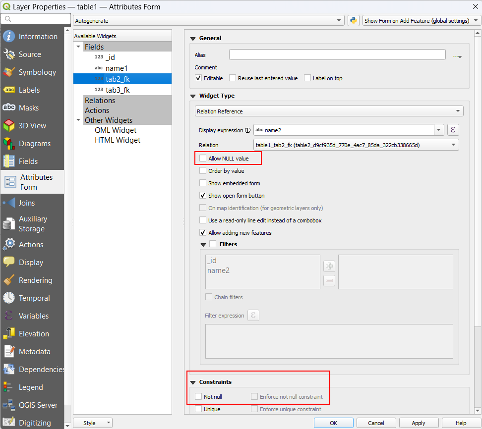 Autogenerated relation reference widget does not automatically allow NULL value on foreign key ...