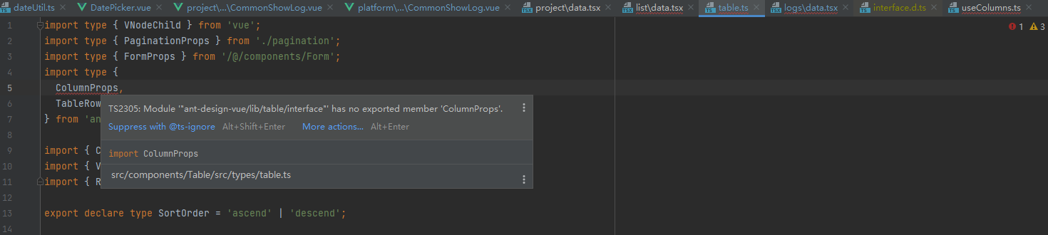 最新版 Table ColumnProps 已经不存在了 · Issue #1408 · vbenjs/vue-vben-admin · GitHub