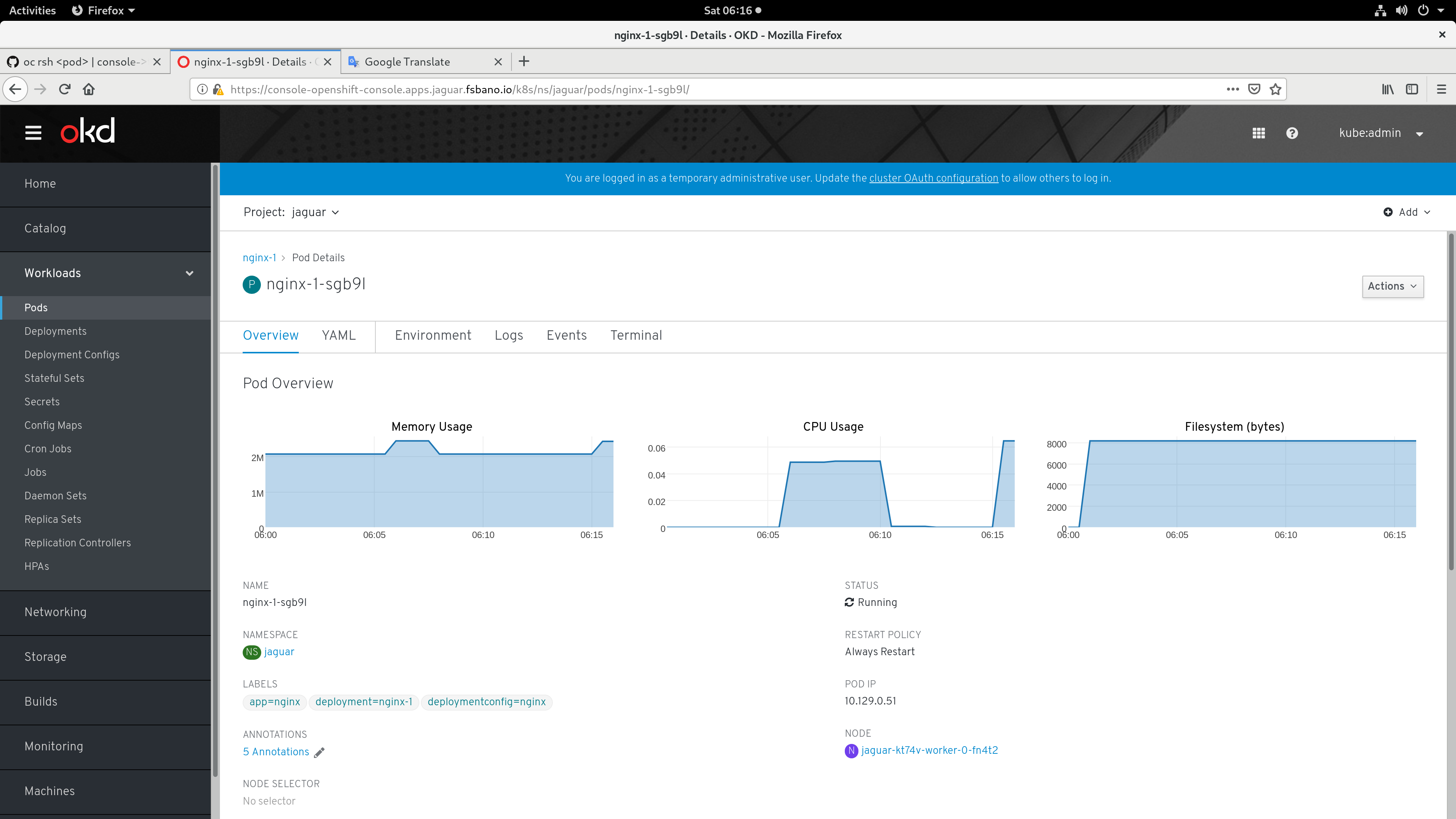 [libvirt] Can't connect oc rsh | console->terminal and Pods Overview ...