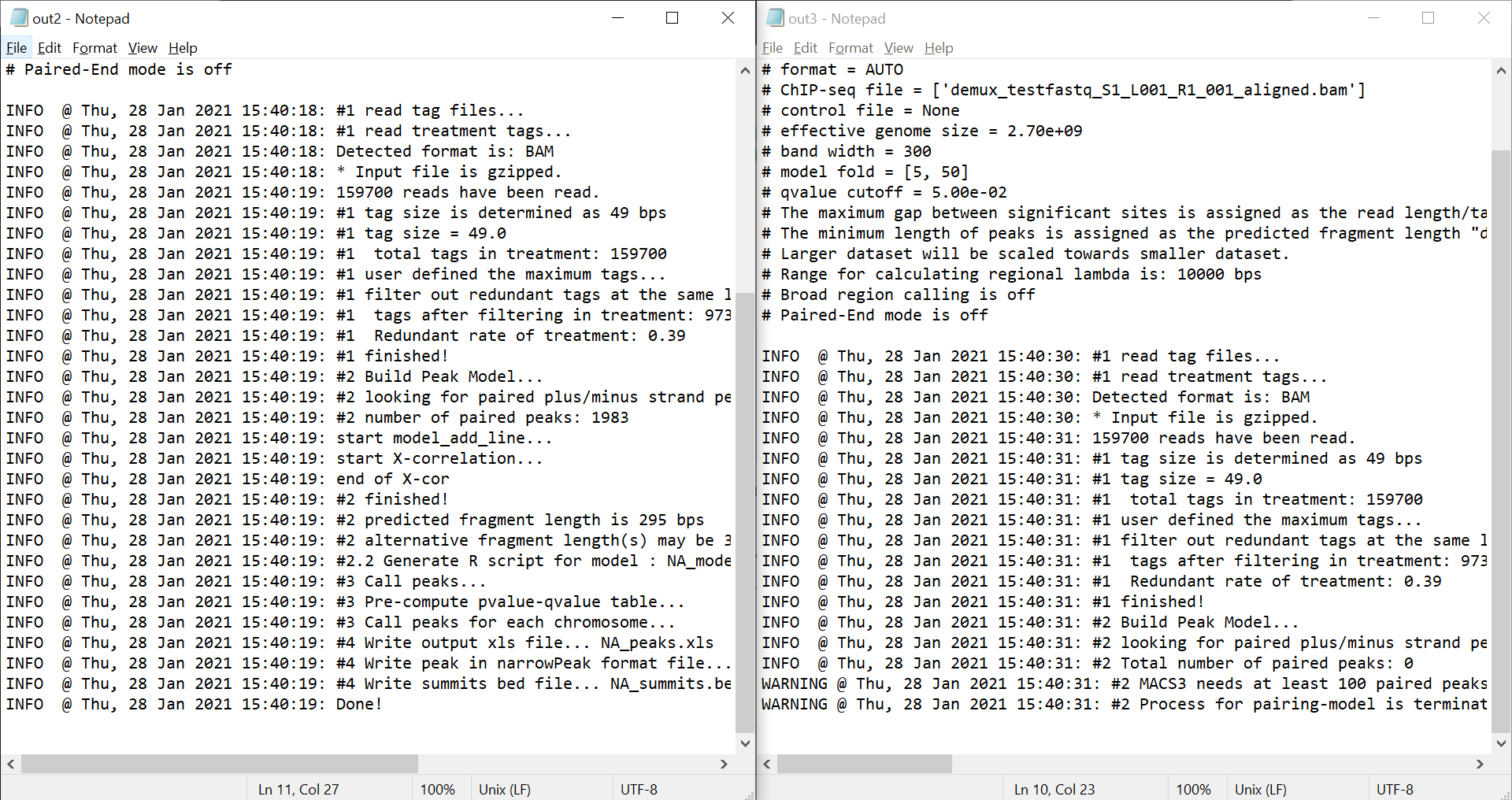 Bug: callpeak using exact same arguments results in error on MACS3 but no error on MACS2 · Issue ...