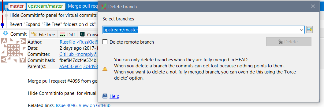 Context menu for commit with remote branch doesn't offer `Delete branch` option · Issue #1583 ...