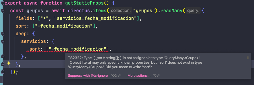Error With Typescript Using Sort With Deep Query In Directus Sdk
