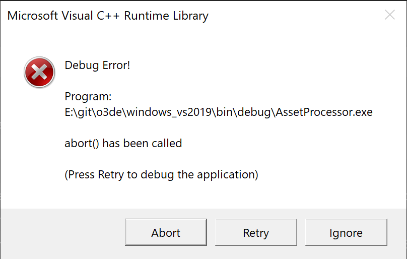 Asset Processor crash in Debug · Issue #10978 · o3de/o3de · GitHub