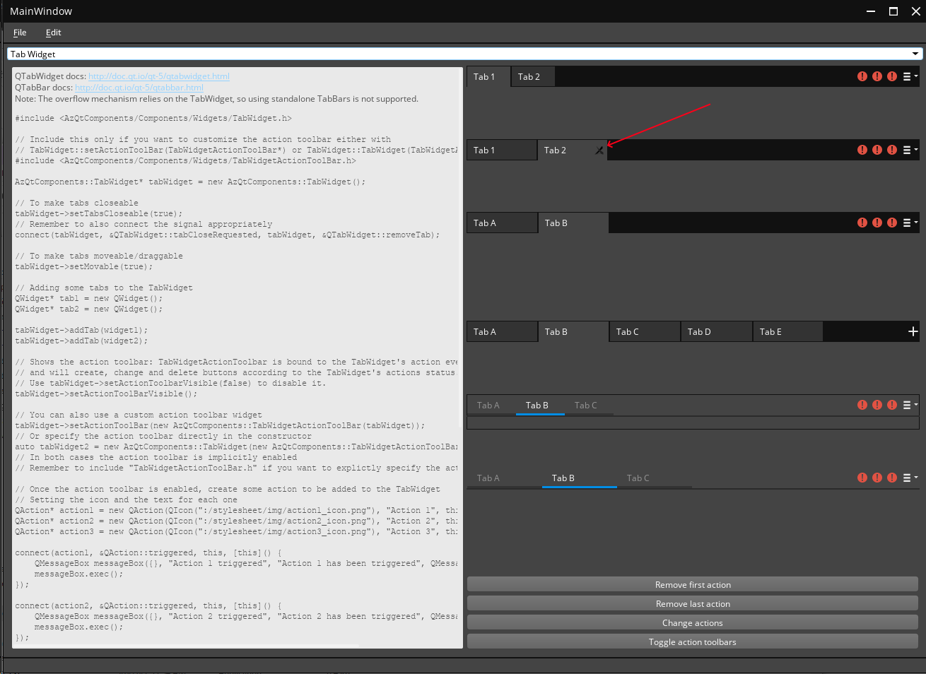 O3DEQtControlGallery.exe - tab widget X button seems incorrect · Issue #11872 · o3de/o3de · GitHub