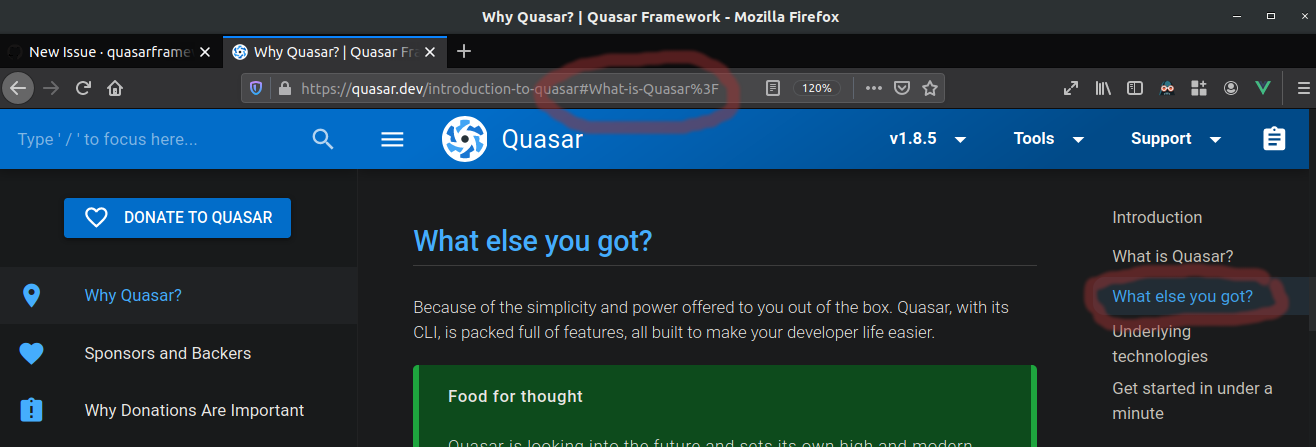 quasar.dev: clicking on an item in the TOC does not update url · Issue #6294 · quasarframework ...