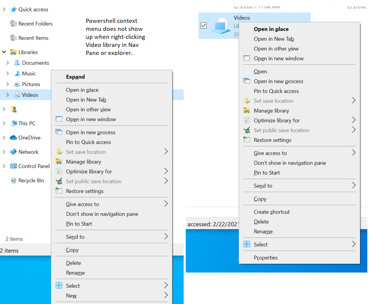 Powershell V7 Right Click Context Menu Entries Dont Work On Libraries · Issue 14886 