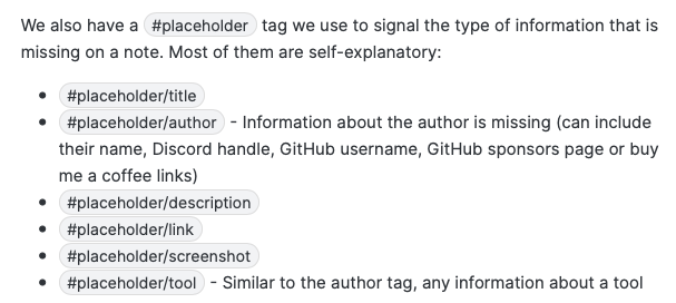 Promote the placeholder tags as a way to find content that needs to be ...