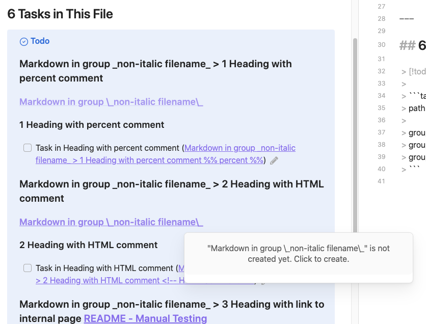 Underscore in the file name breaks the link in the heading, generated by 'group by filename ...