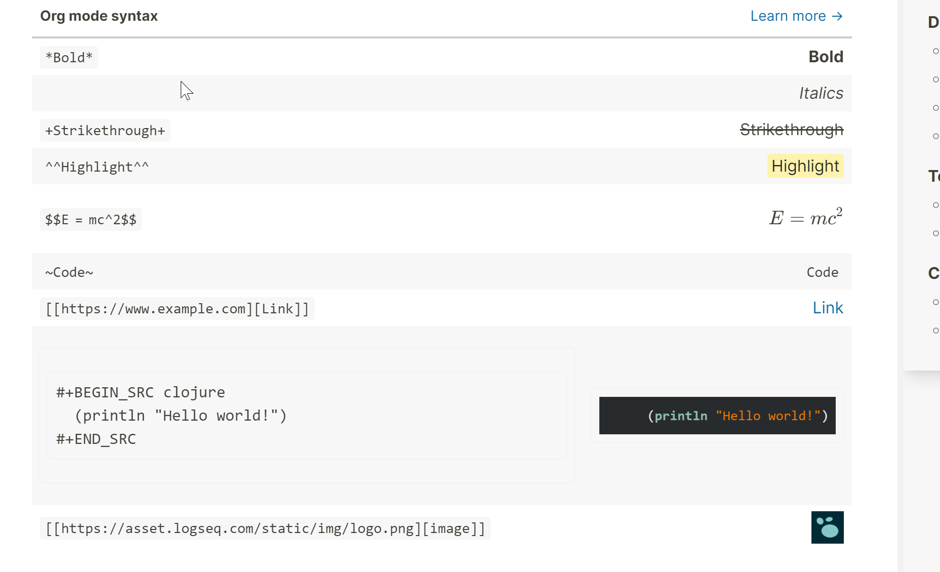 Italics Syntax in Org-mode help missing. · Issue #4395 · logseq/logseq · GitHub