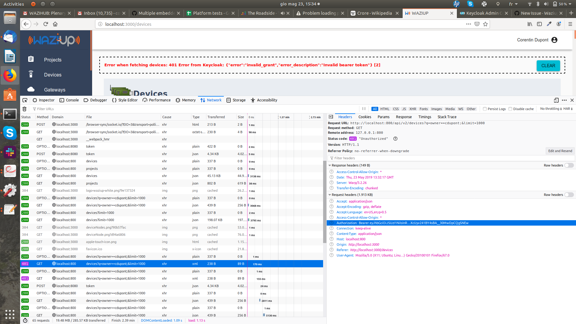 Error When Fetching Devices 401 Error From Keycloak error invalid