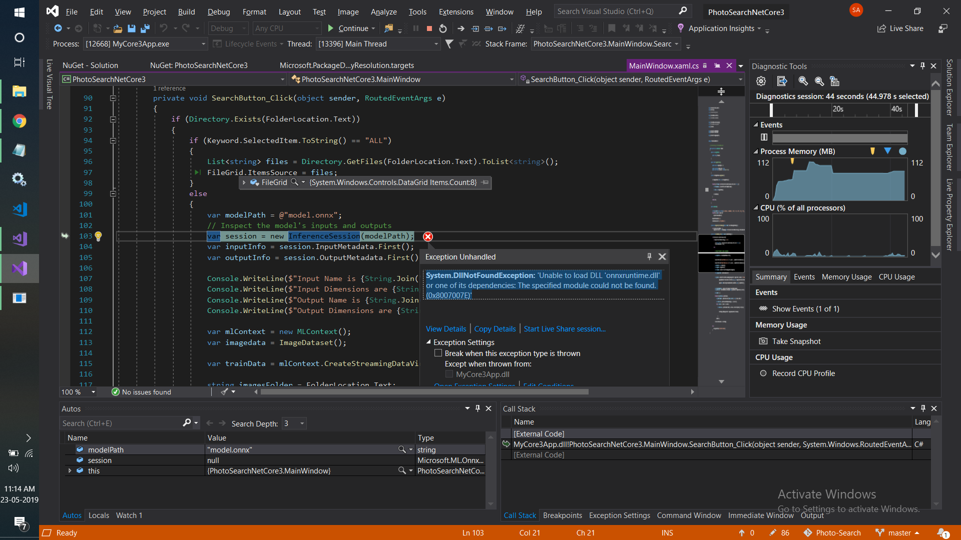 System.DllNotFoundException: 'Unable to load DLL 'onnxruntime.dll' or one of its dependencies ...