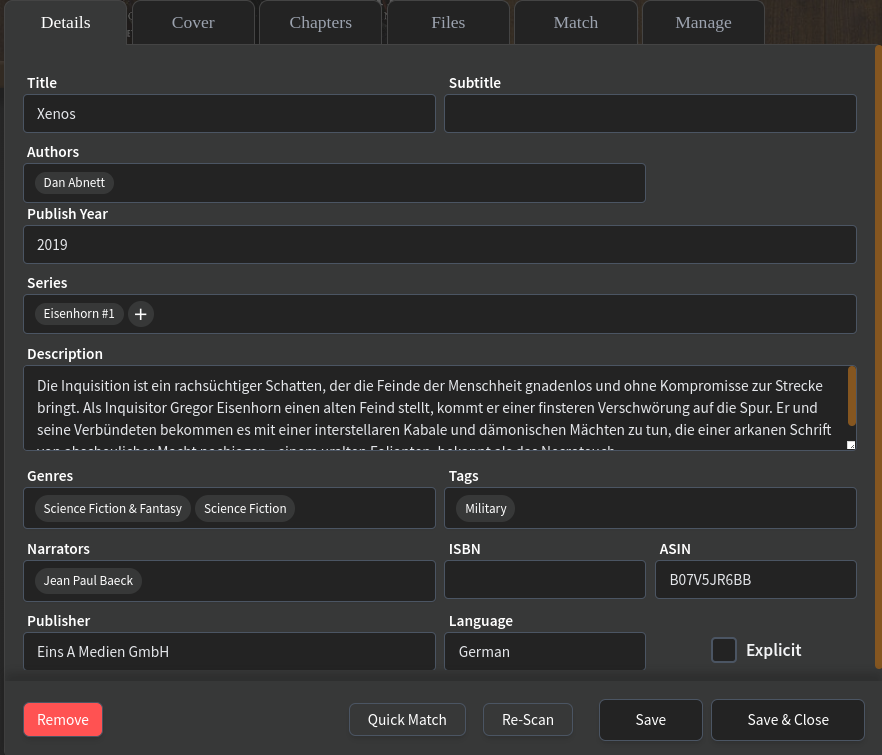 [Bug]: Match tab doesn't show existing genres & tags data & description ...