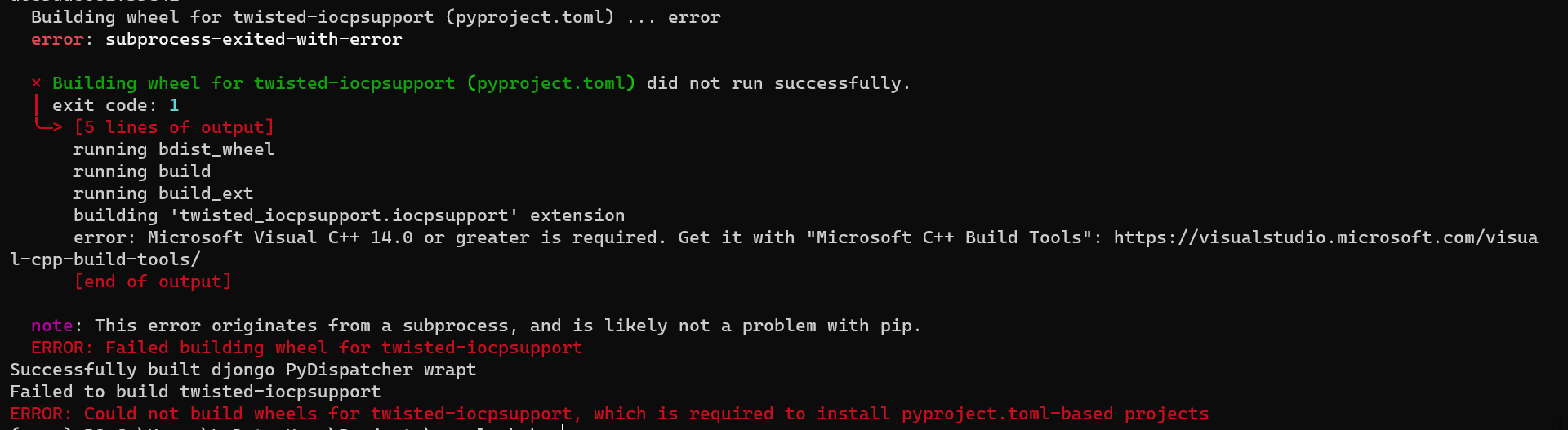 Error Install Twisted Dependency Twisted Iocpsupport 102 In Python 3 6486
