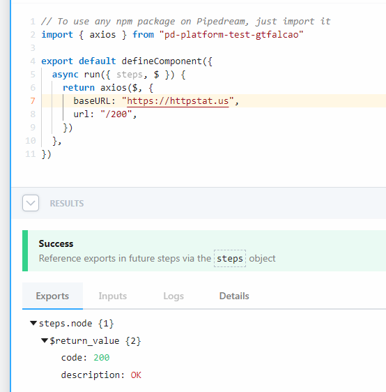 [BUG] @pipedream/axios library does not accept baseURL param · Issue #4790 · PipedreamHQ ...