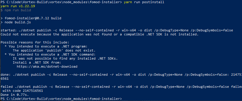 fomod-installer does not build via postinstall script · Issue #12907 · Nexus-Mods/Vortex · GitHub