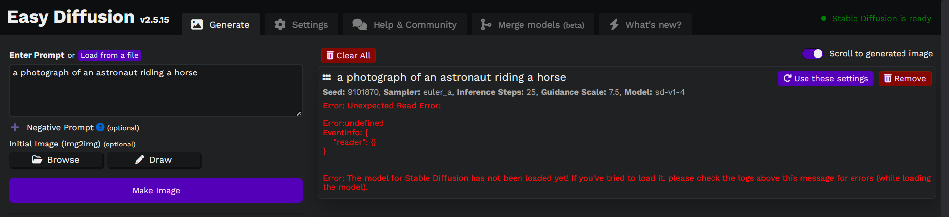 The model for Stable Diffusion has not been loaded yet! · Issue #882 · easydiffusion ...