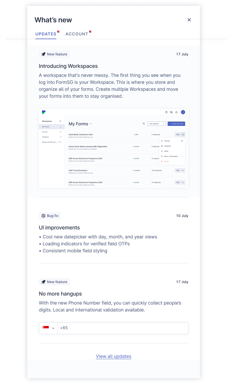 [React/What's New] Add views for What's New Feature · Issue #3987 · opengovsg/FormSG · GitHub